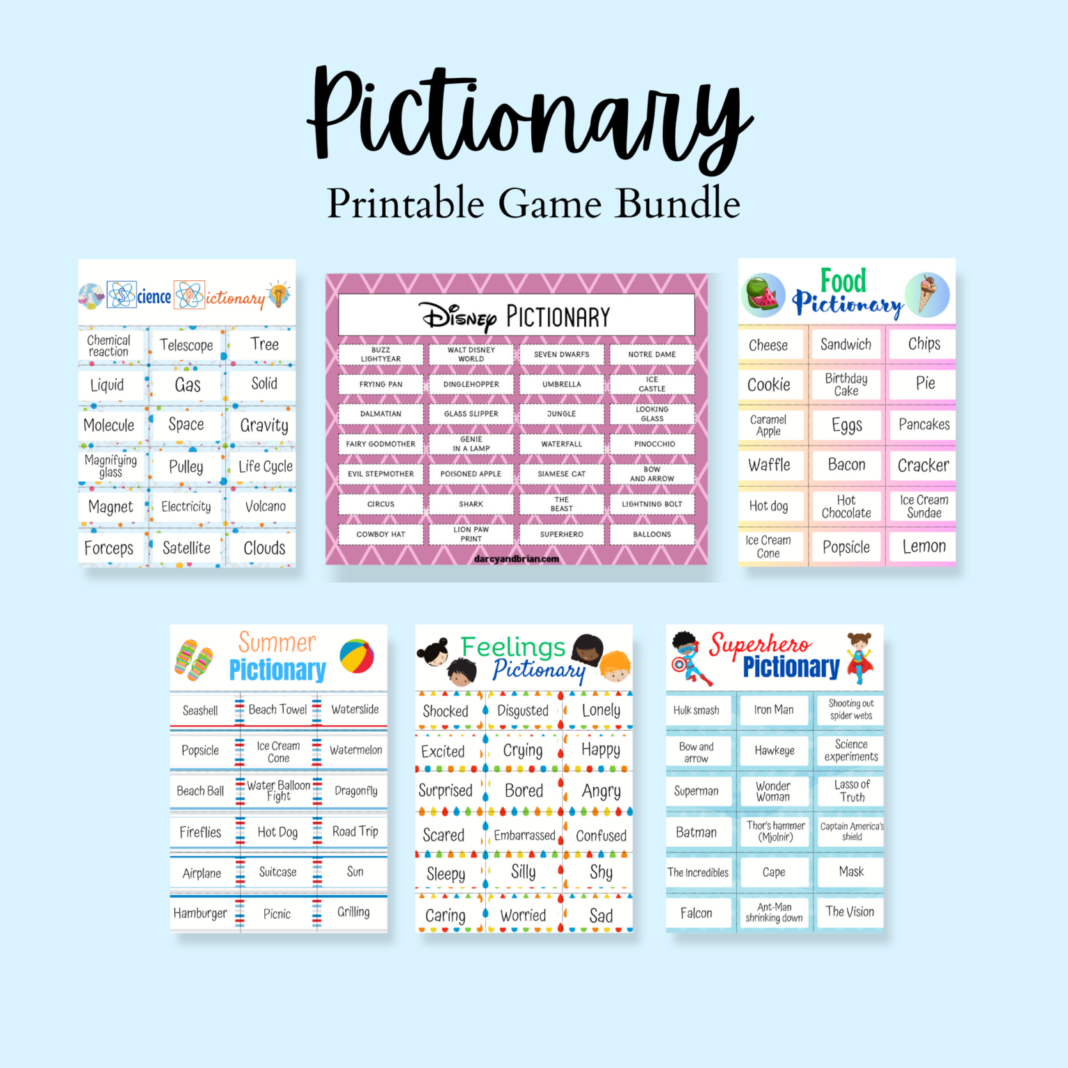 Pictionary Printable Games Bundle - Darcy and Brian - Shop