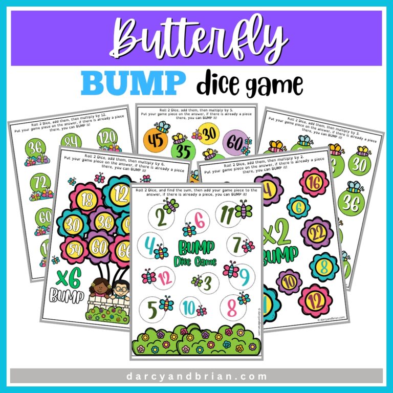Printable Butterfly Bump Dice Game for Kids - Fun Math Activity