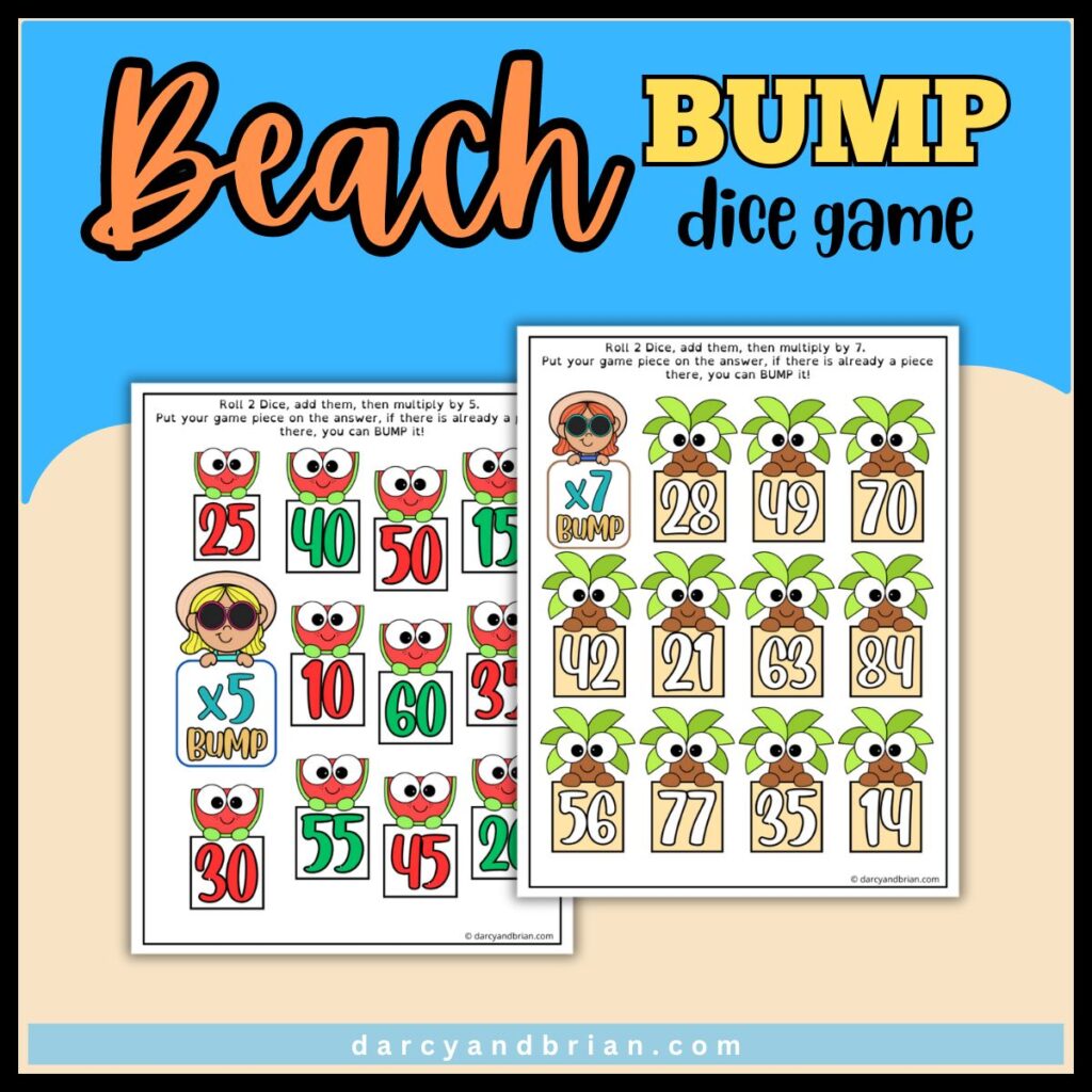 Beach Bump Printable Dice Game - Fun Math Practice for Kids