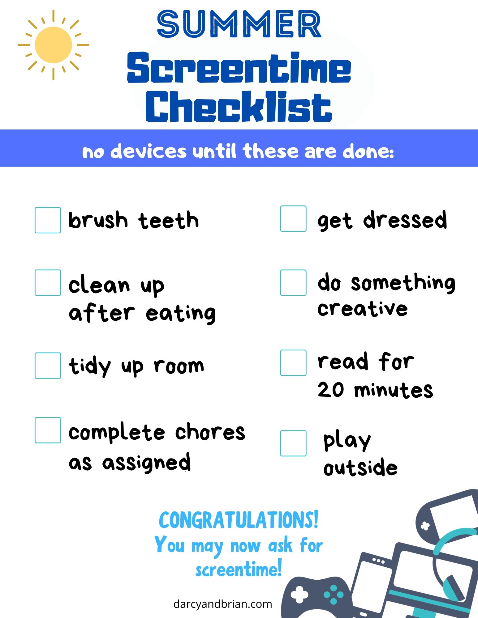 Summer Screen Time Checklist - Darcy and Brian - Shop Summer Screen Time Checklist - Darcy and Brian - Shop