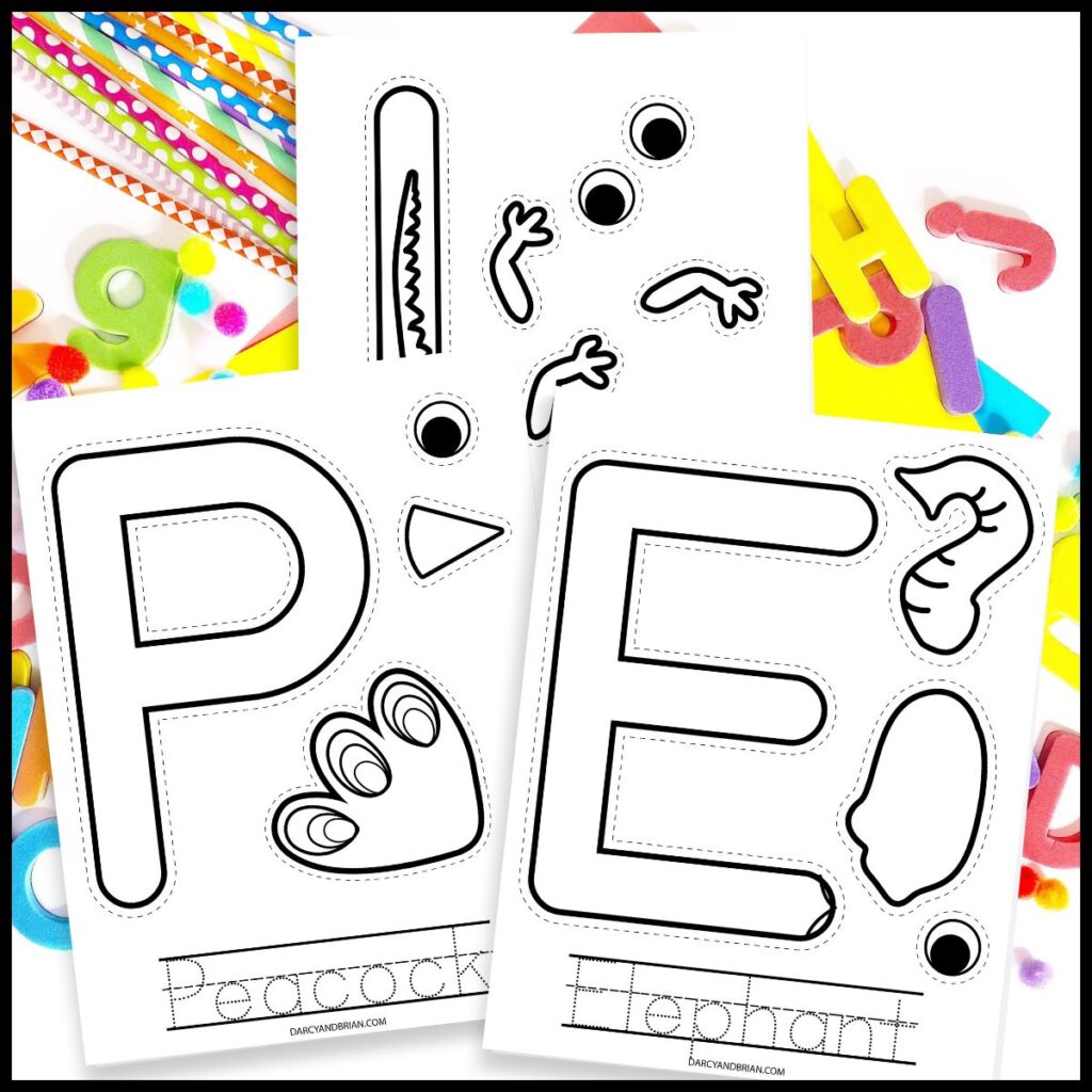 Printable Cut & Paste Uppercase Animal Letter Crafts for Kids