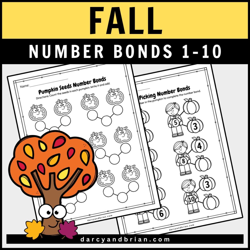 Fall Number Bonds 1-10 Worksheets | Preschool Math