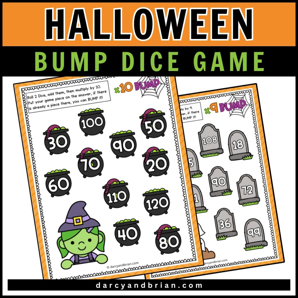 Printable Halloween Bump Dice Game - Fun Multiplication Practice!