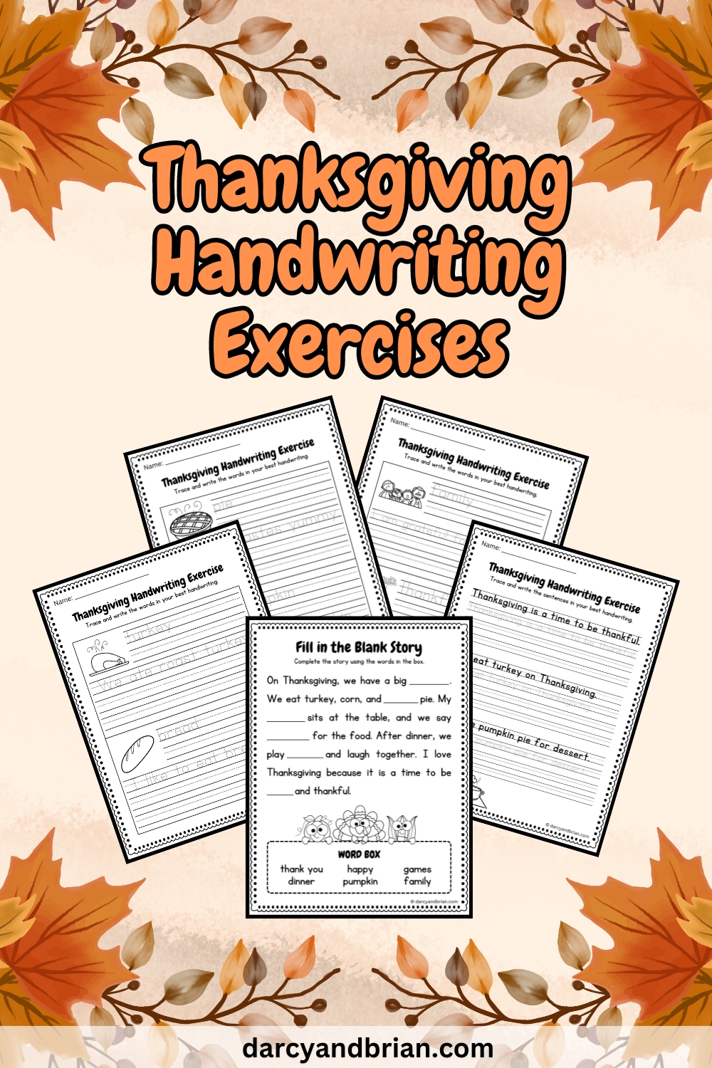 Thanksgiving Handwriting Worksheets - Darcy and Brian - Shop