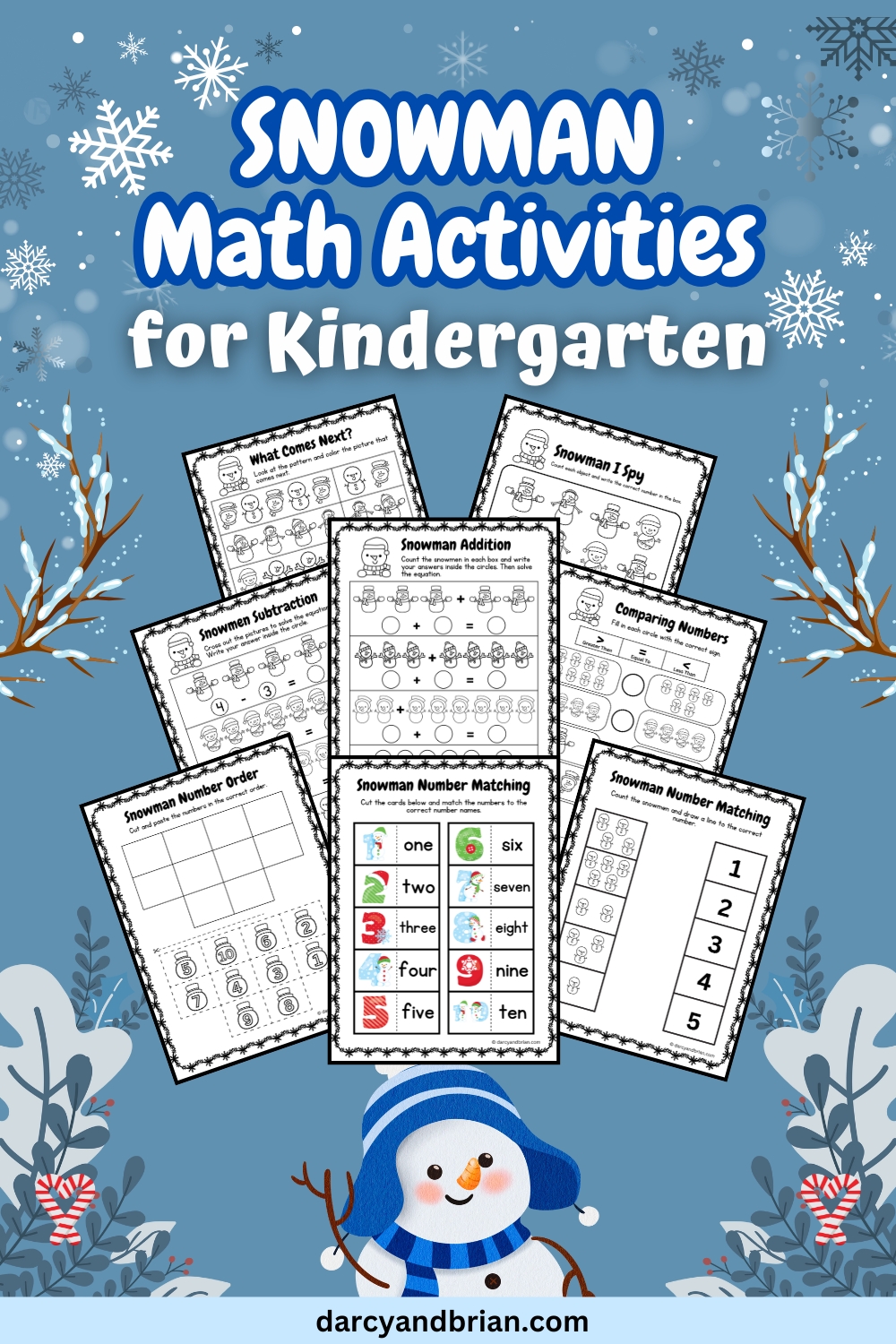 Snowman Math Activities for Kindergarten - Darcy and Brian - Shop